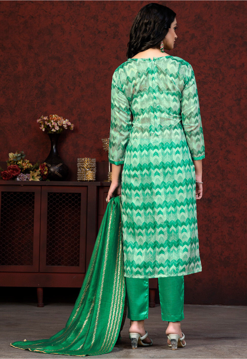 Buy Digital Printed Modal Cotton Pakistani Suit in Teal Green Online ...