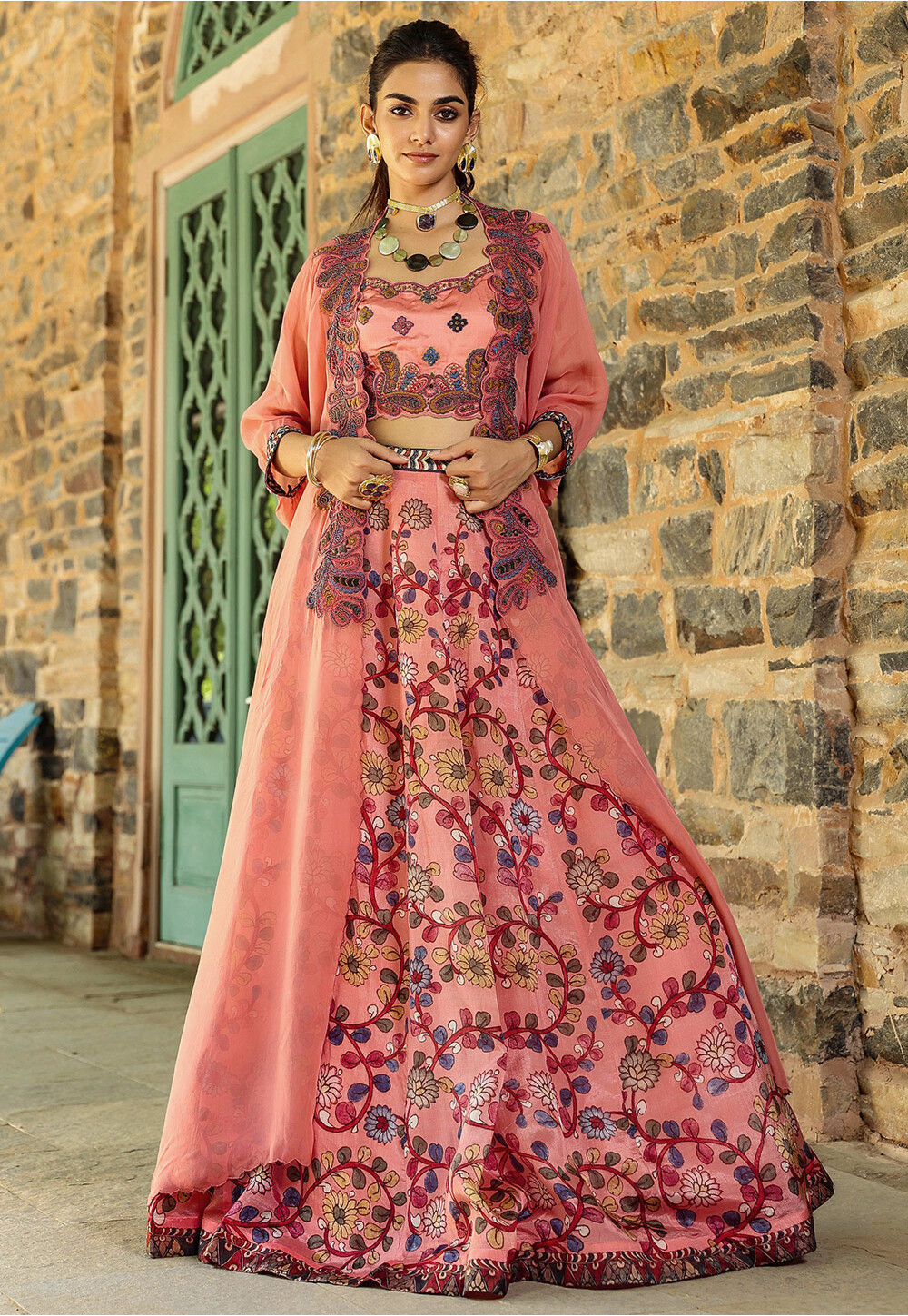Buy Digital Printed Modal Satin Crop Top Set in Old Rose Online ...