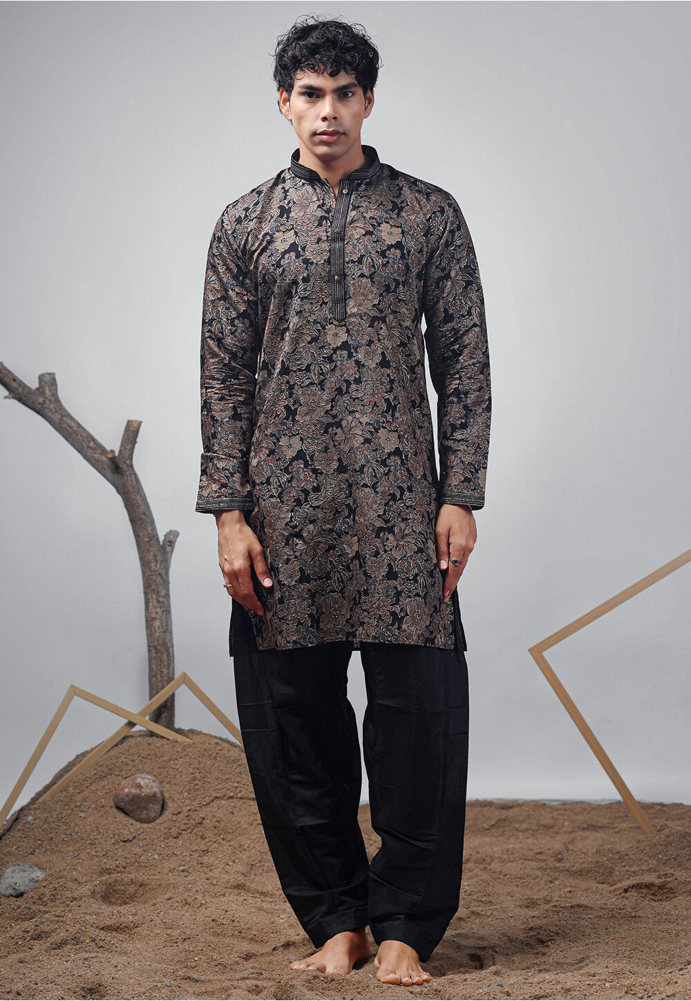 Buy Digital Printed Modal Silk Kurta Set in Black Online : MAT979 ...