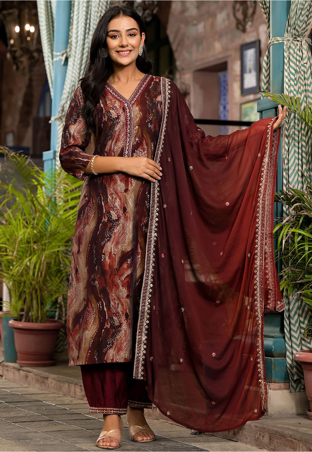 Buy Digital Printed Modal Silk Punjabi suits in Maroon Online : KJC4910 ...