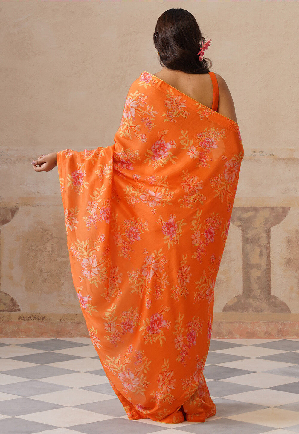 Buy Digital Printed Modal Silk Saree in Orange Online : SAP397 - Utsav ...