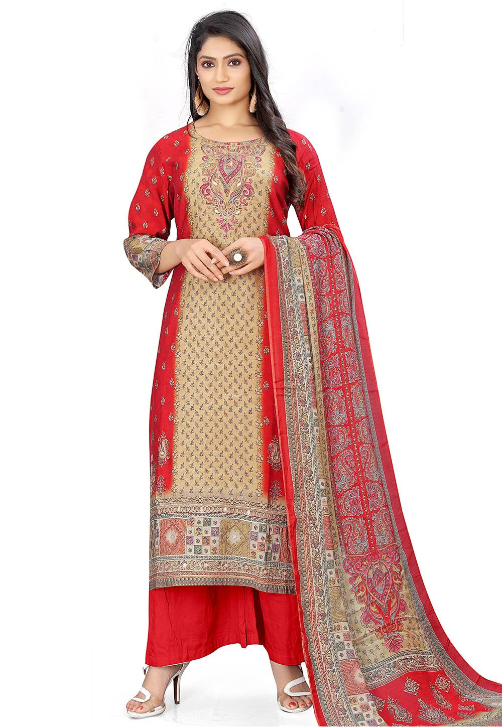 Buy Digital Printed Muslin Silk Pakistani Suit in Red Online : KPV1567 ...