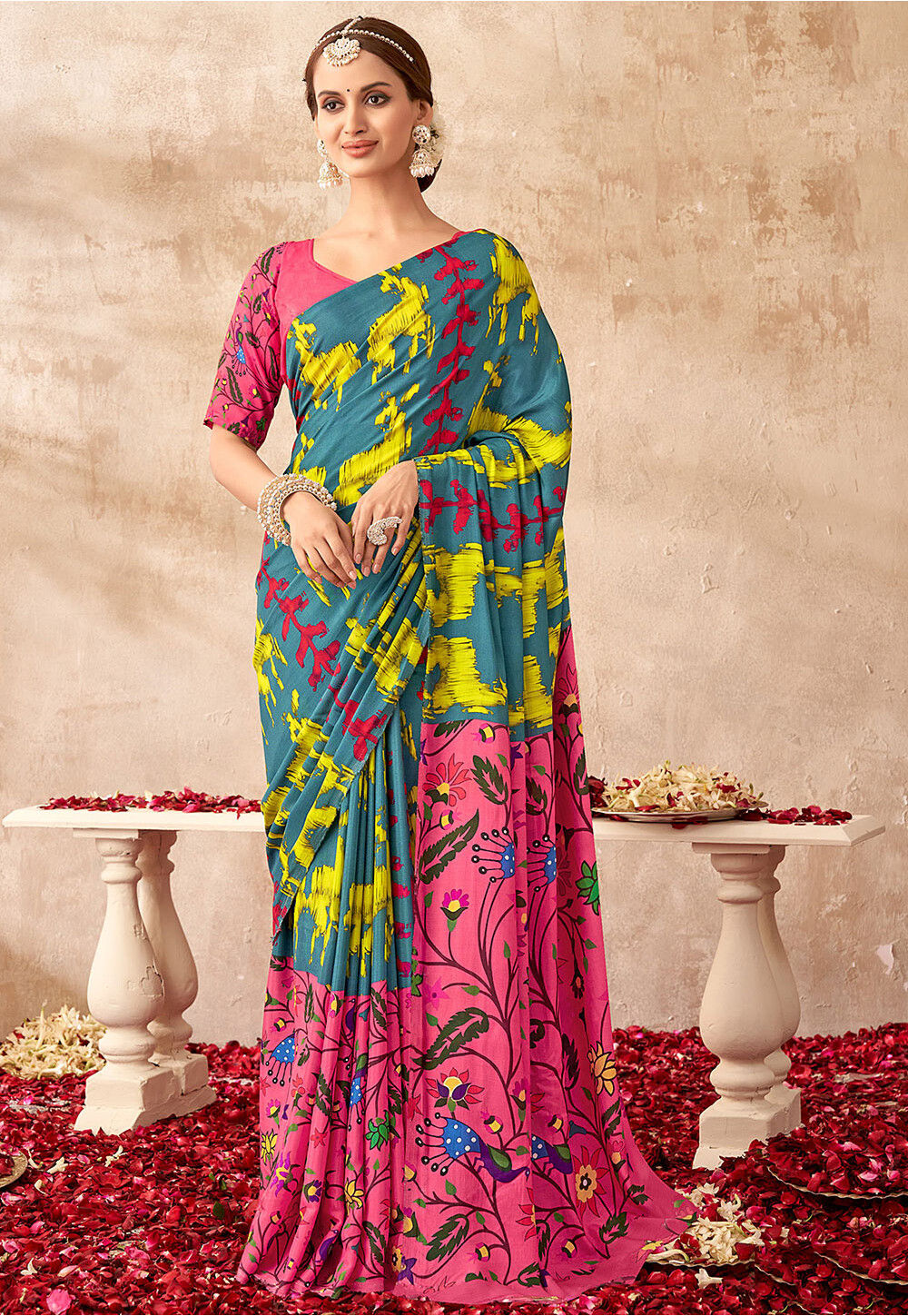 Buy Digital Printed Muslin Silk Saree in Peach Online : SEW15706 ...