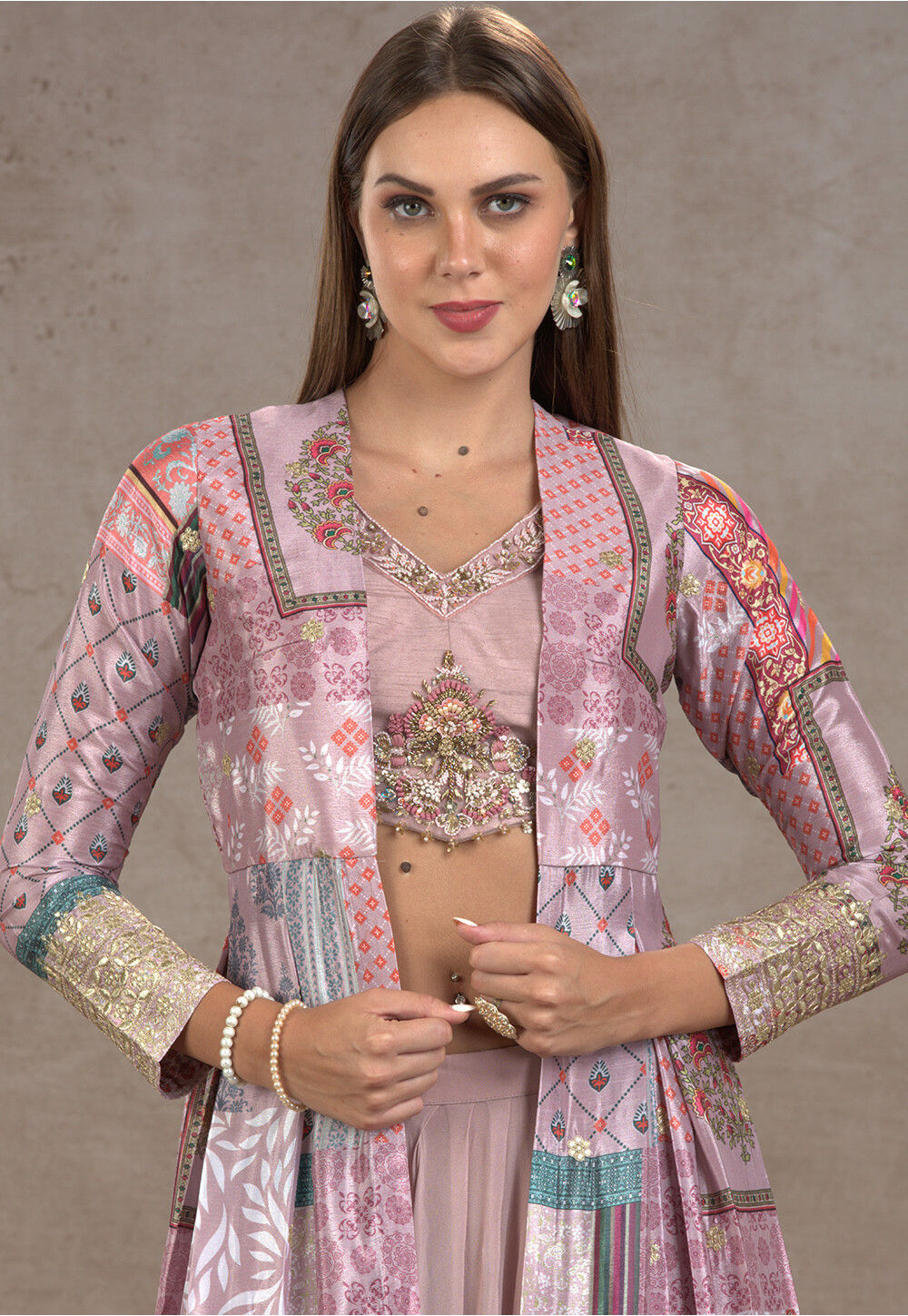 Buy Digital Printed Net Crop Top Set in Old Rose Online : TPZ139 ...