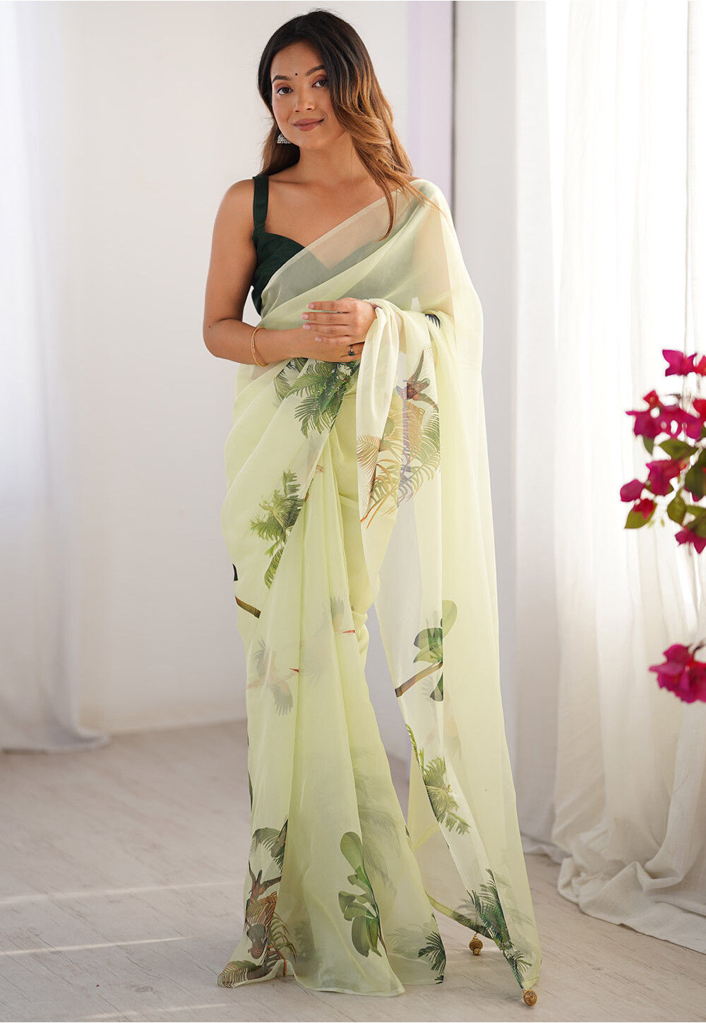 Buy Digital Printed Organza Saree in Light Green Online : SPF14343 ...