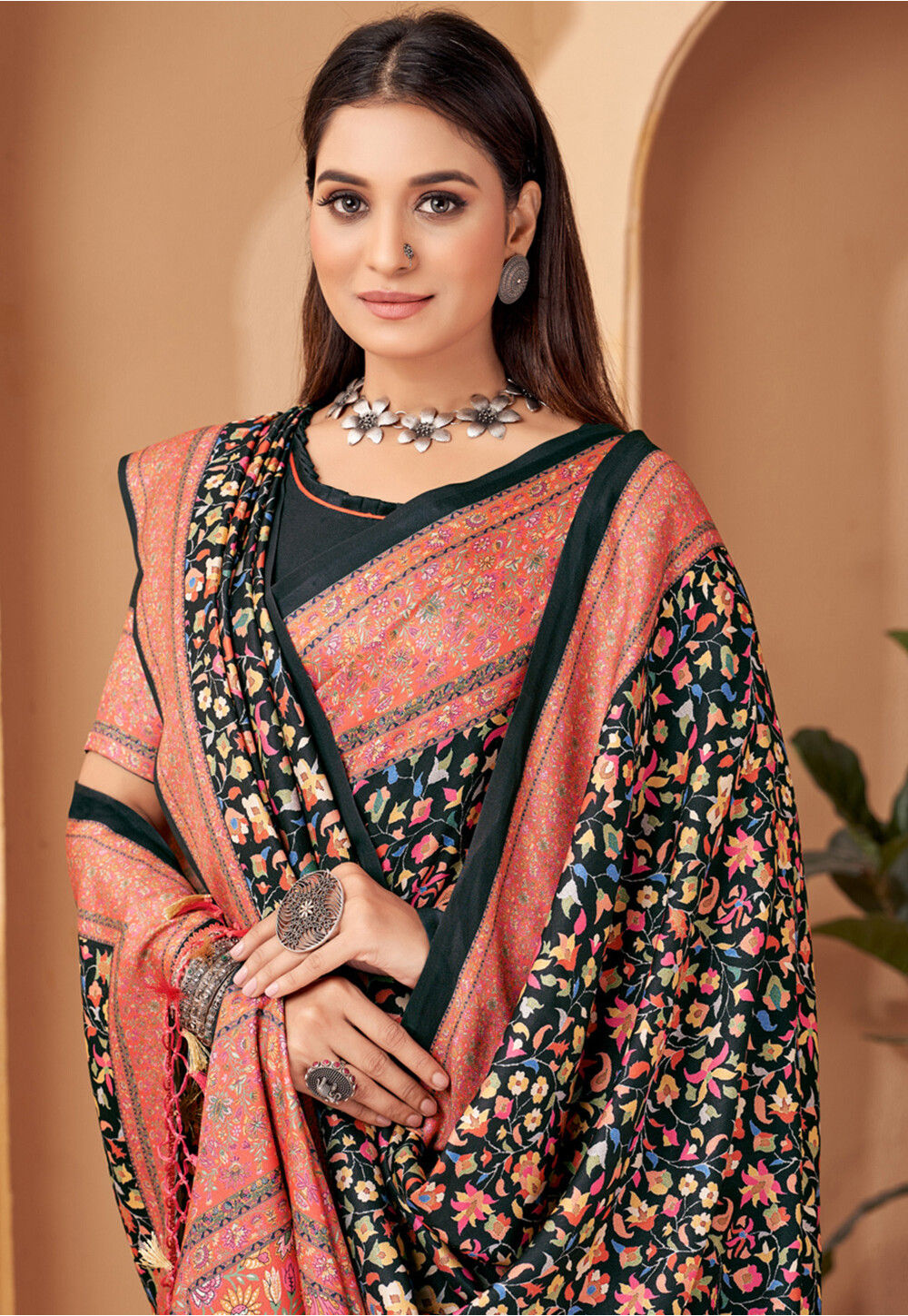 Buy Digital Printed Pashmina Silk Saree in Black Online : SSDA140 ...
