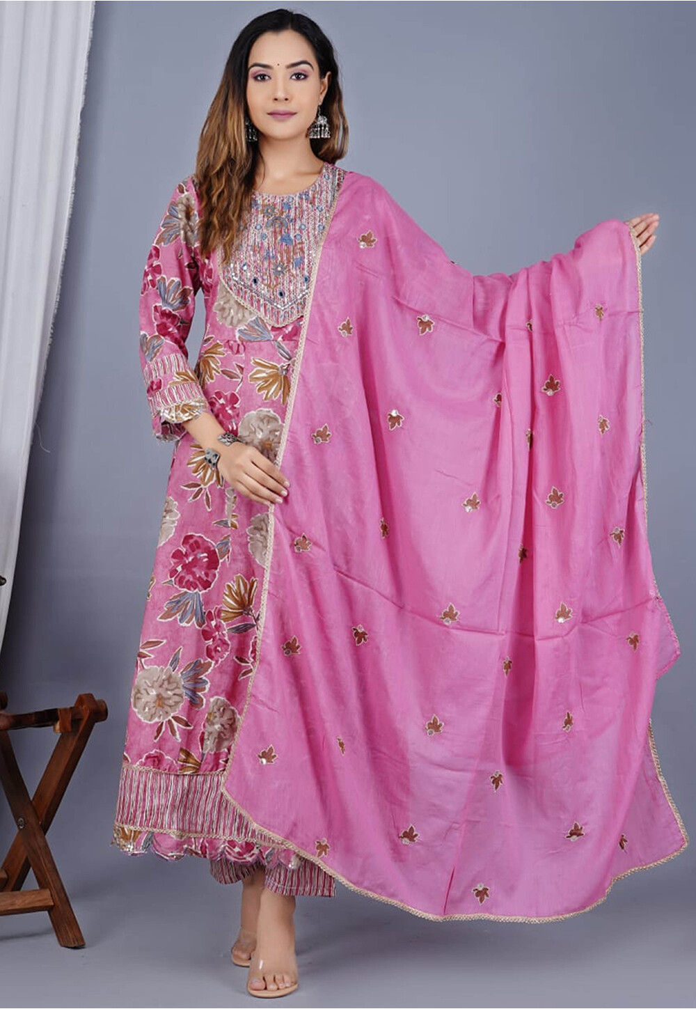 Buy Digital Printed Poly Cotton Anarkali Suit in Pink Online : KBNQ5435 - Utsav Fashion
