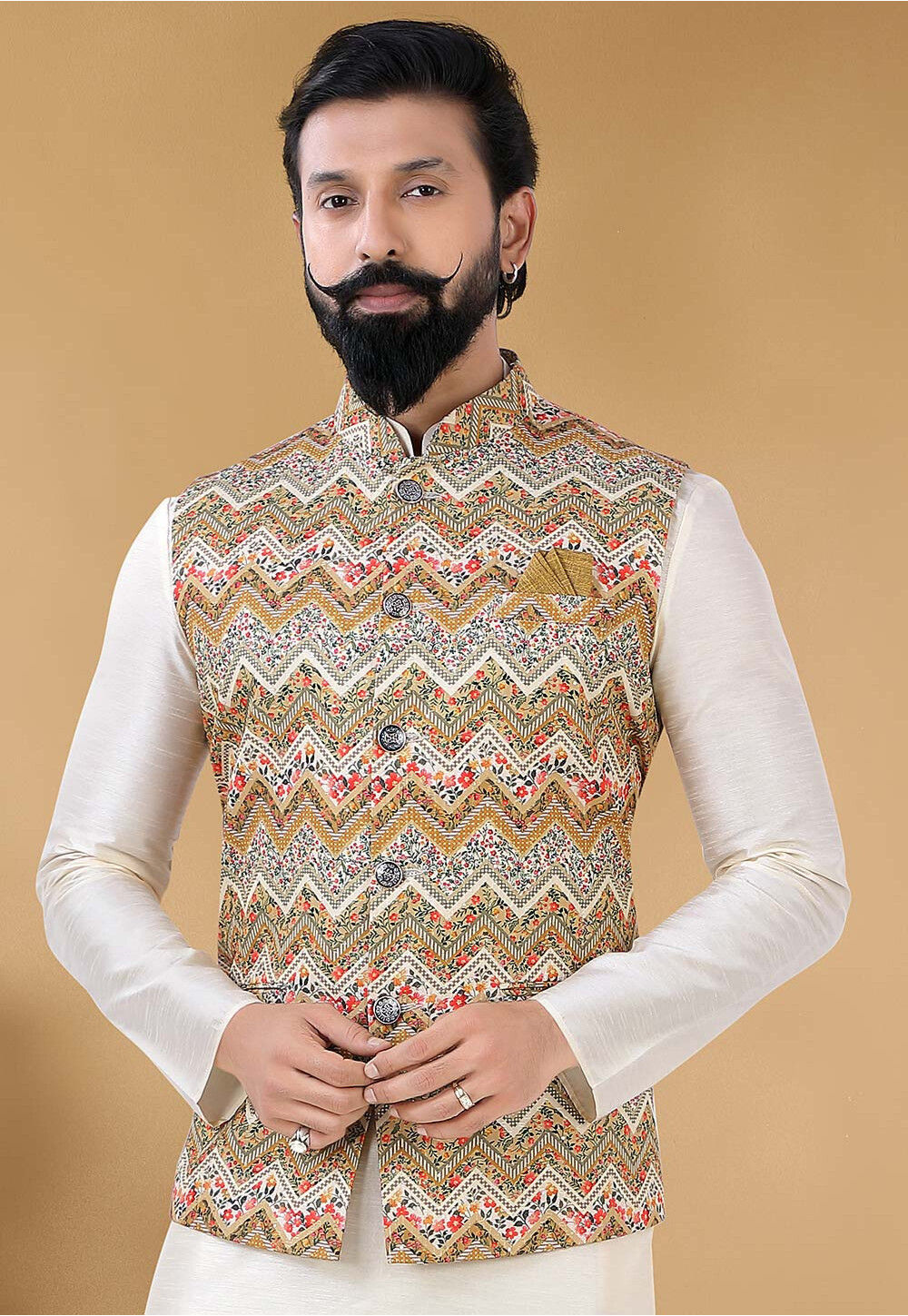 Buy Digital Printed Cotton Nehru Jacket in Beige Online : MUY766 ...