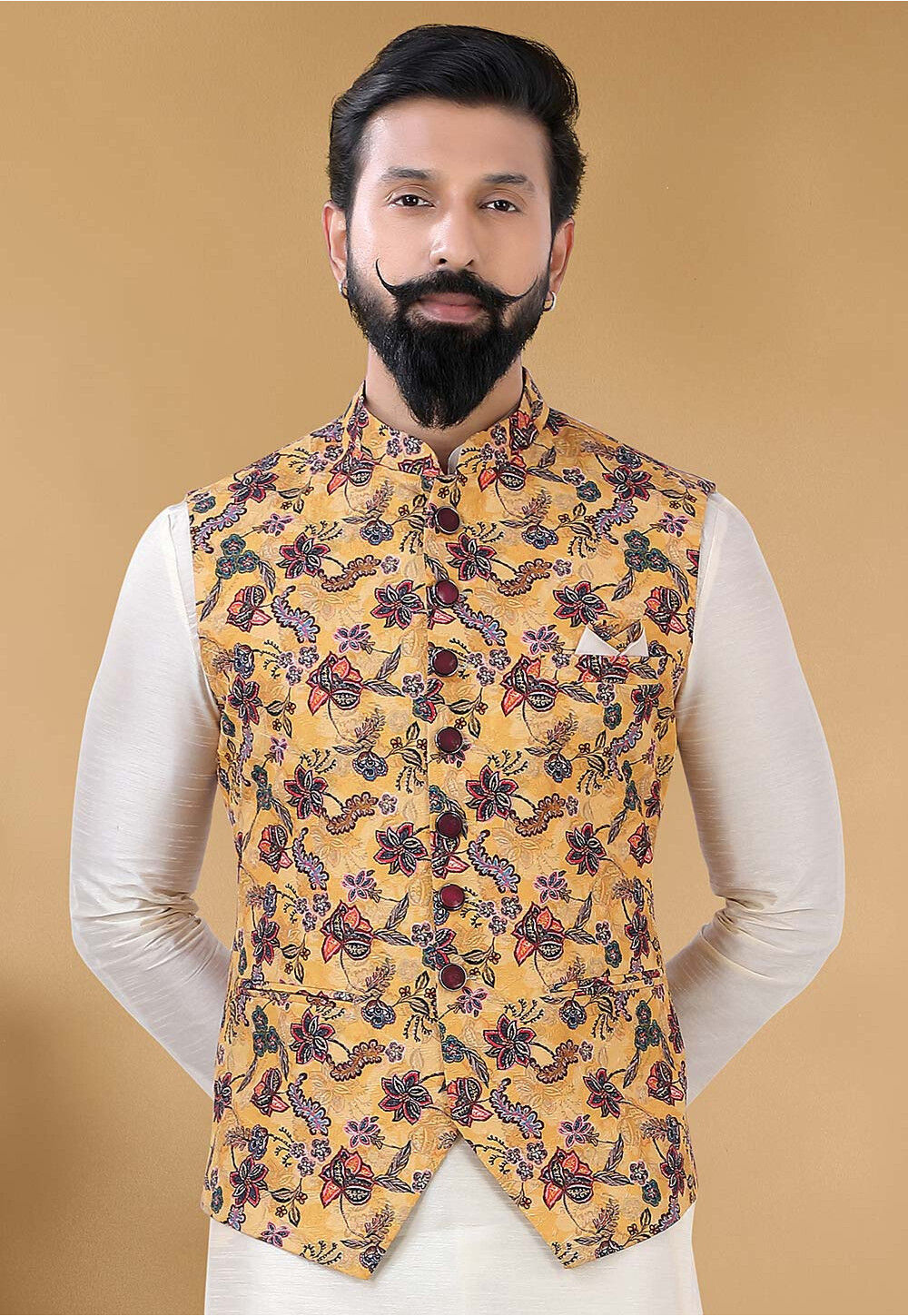 Buy Digital Printed Cotton Nehru Jacket in Yellow Online : MUY768 ...