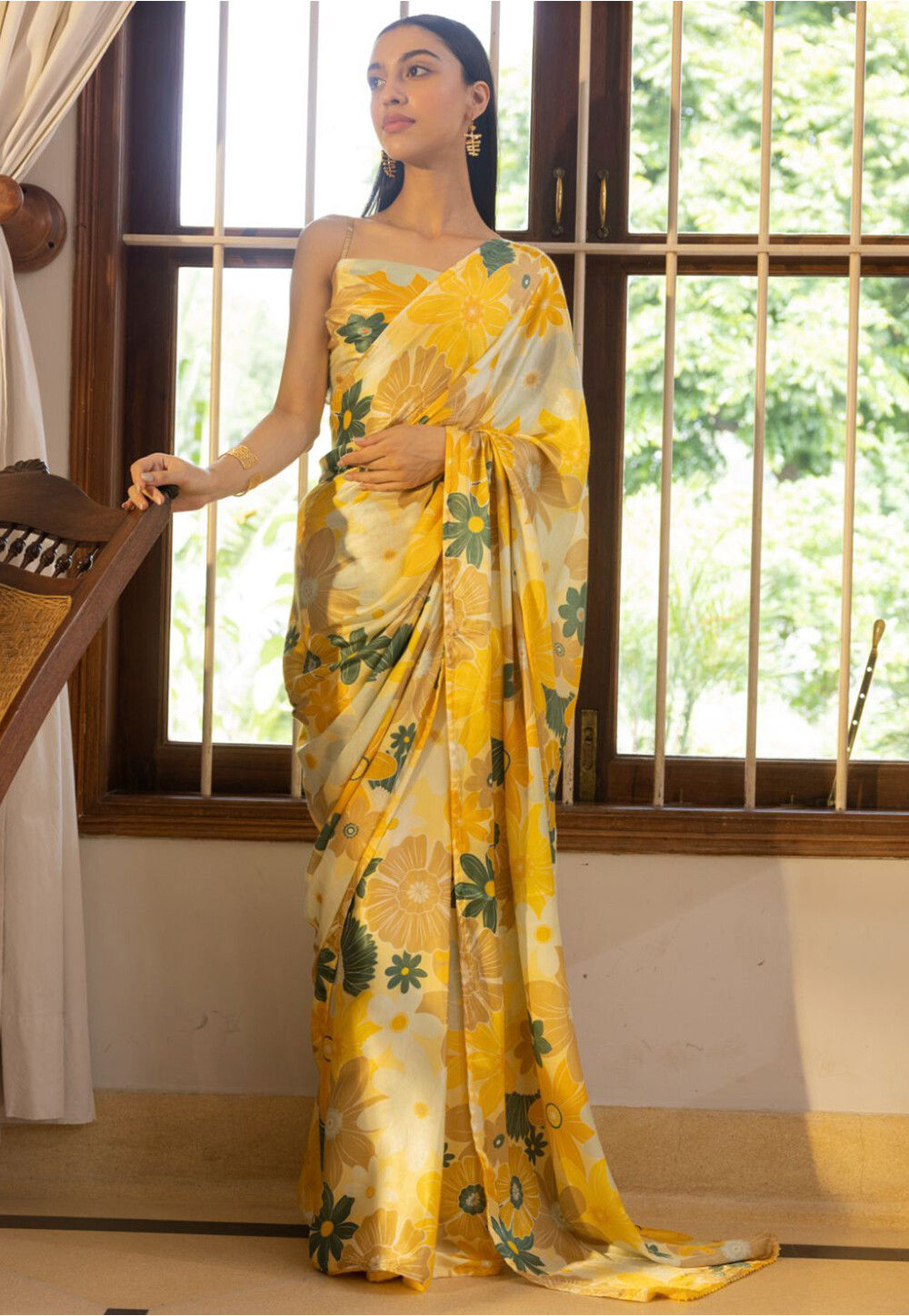 Buy Digital Printed Polyester Saree in Yellow Online : SPF13048 - Utsav ...