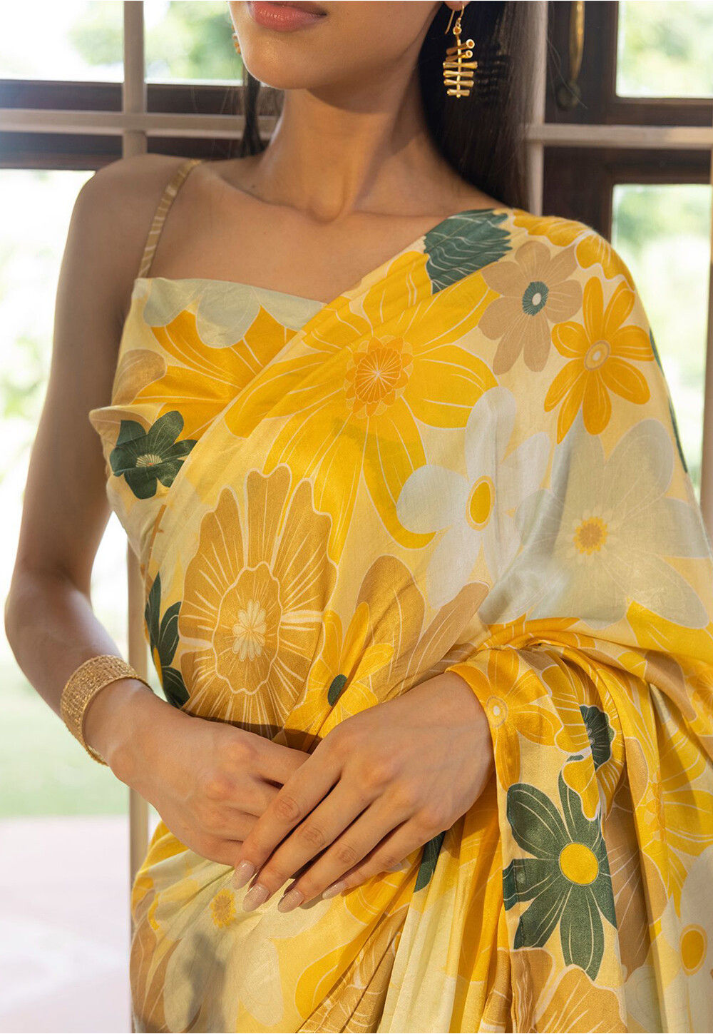 Buy Digital Printed Polyester Saree in Yellow Online : SPF13048 - Utsav ...