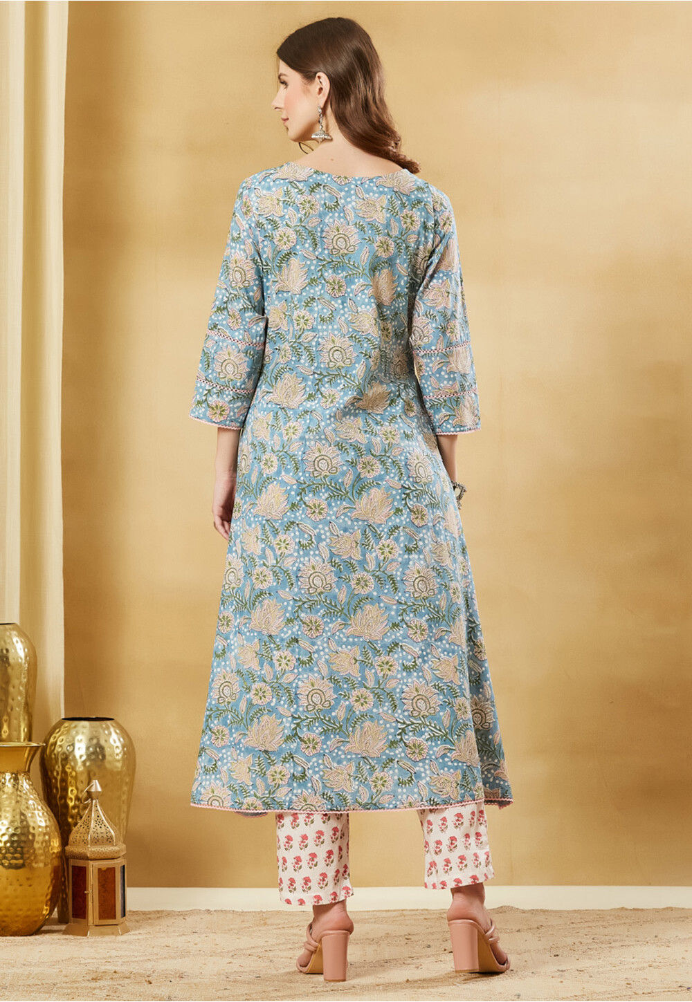 Buy Digital Printed Pure Cotton A Line Kurta Set in Blue Online ...