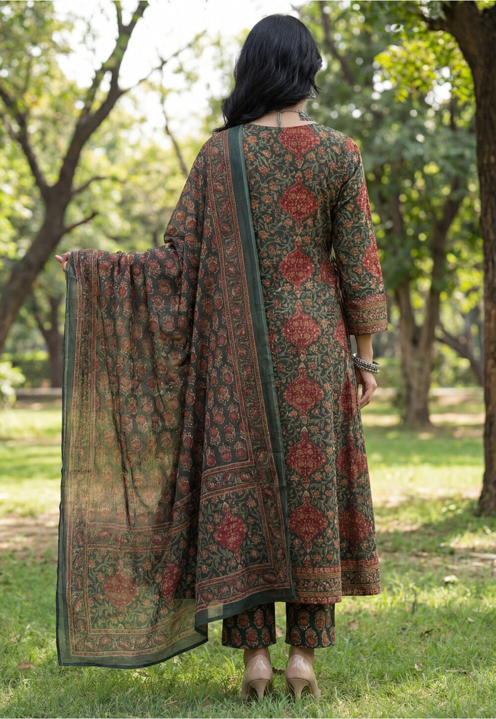 Buy Digital Printed Pure Cotton Angrakha A Line Suit in Green Online ...