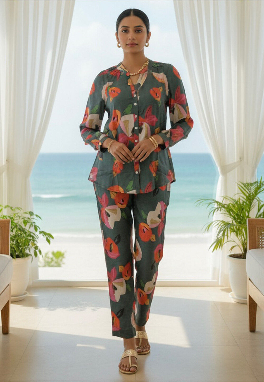 Buy Digital Printed Pure Cotton Co Ord Set in Grey Online : TKL718 ...