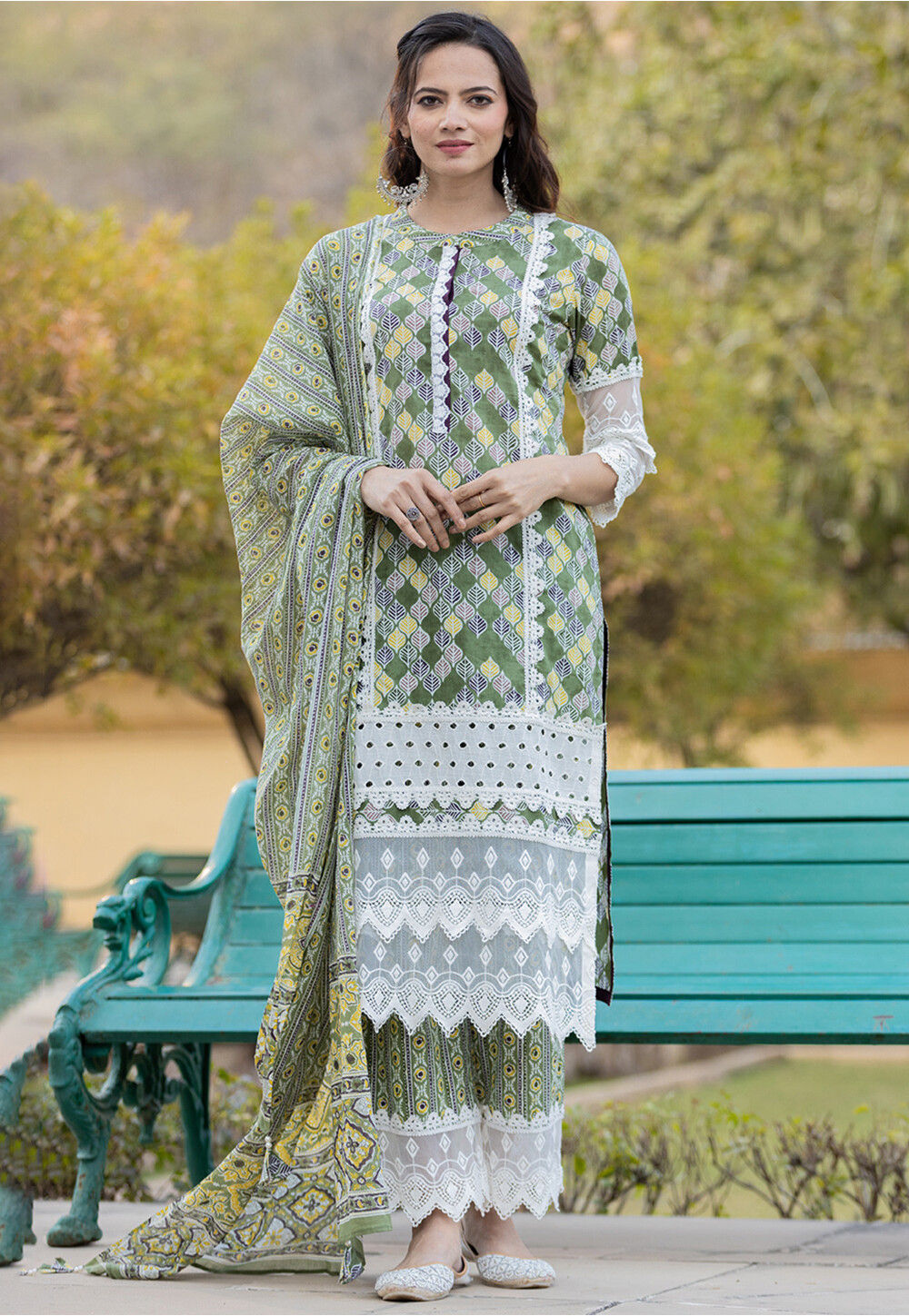 Buy Digital Printed Pure Cotton Pakistani Suit in Dusty Green Online ...