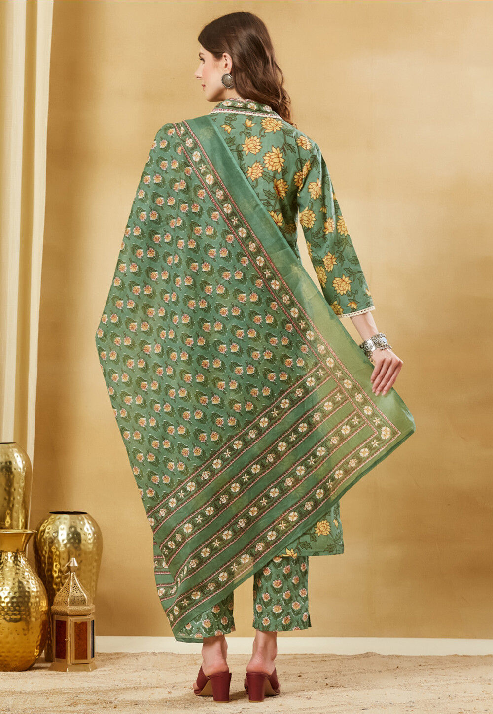 Buy Digital Printed Pure Cotton Pakistani Suit in Green Online : KJX289 ...