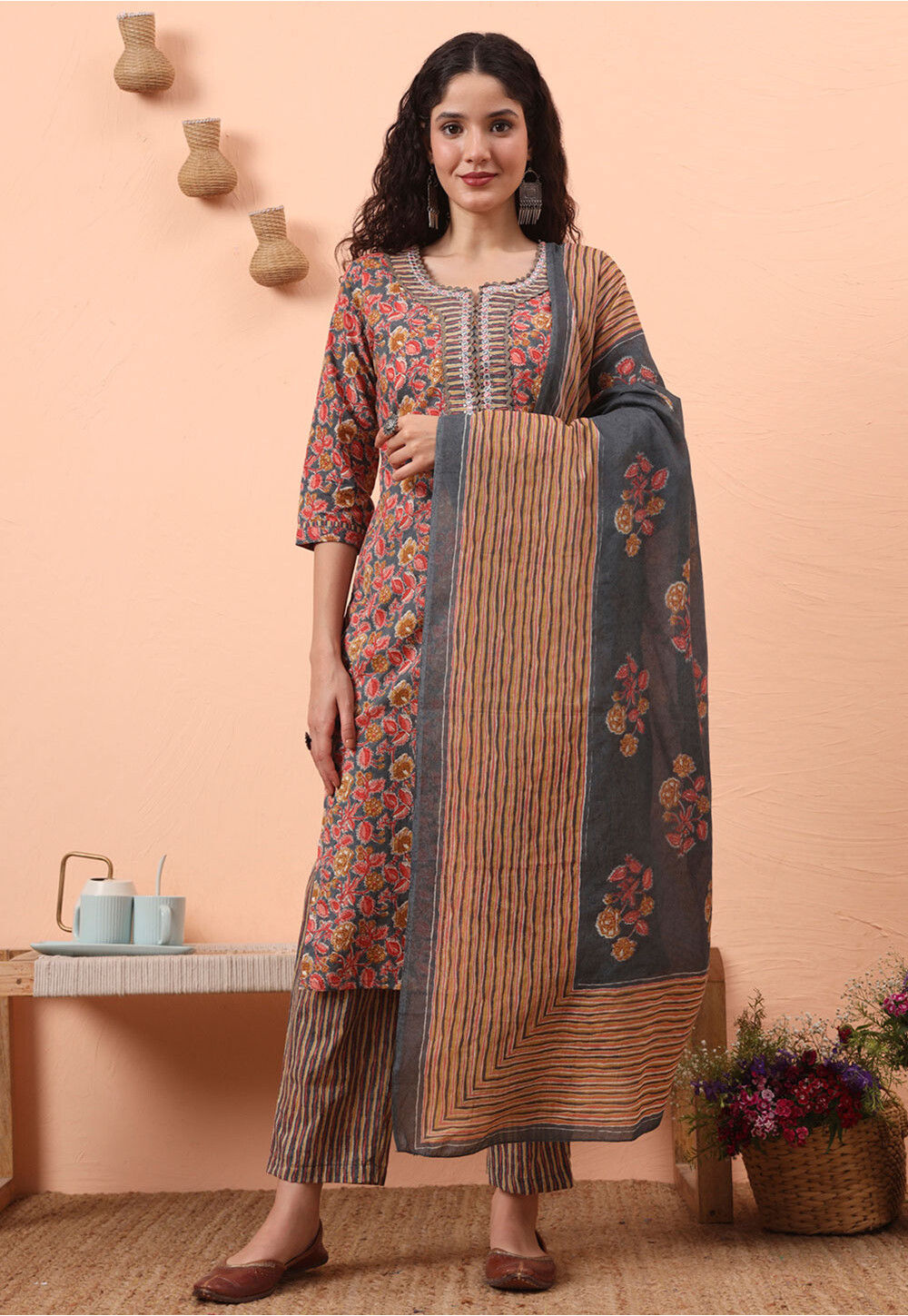 Buy Digital Printed Pure Cotton Pakistani Suit in Grey Online : KJL2341 ...