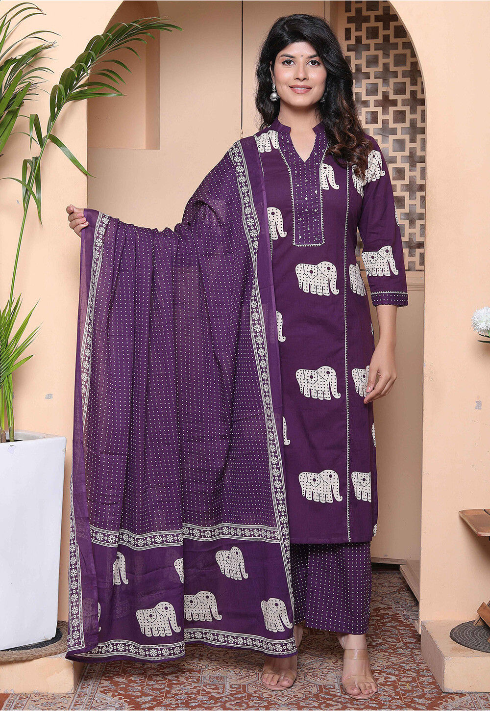 Buy Digital Printed Pure Cotton Pakistani Suit in Purple Online ...
