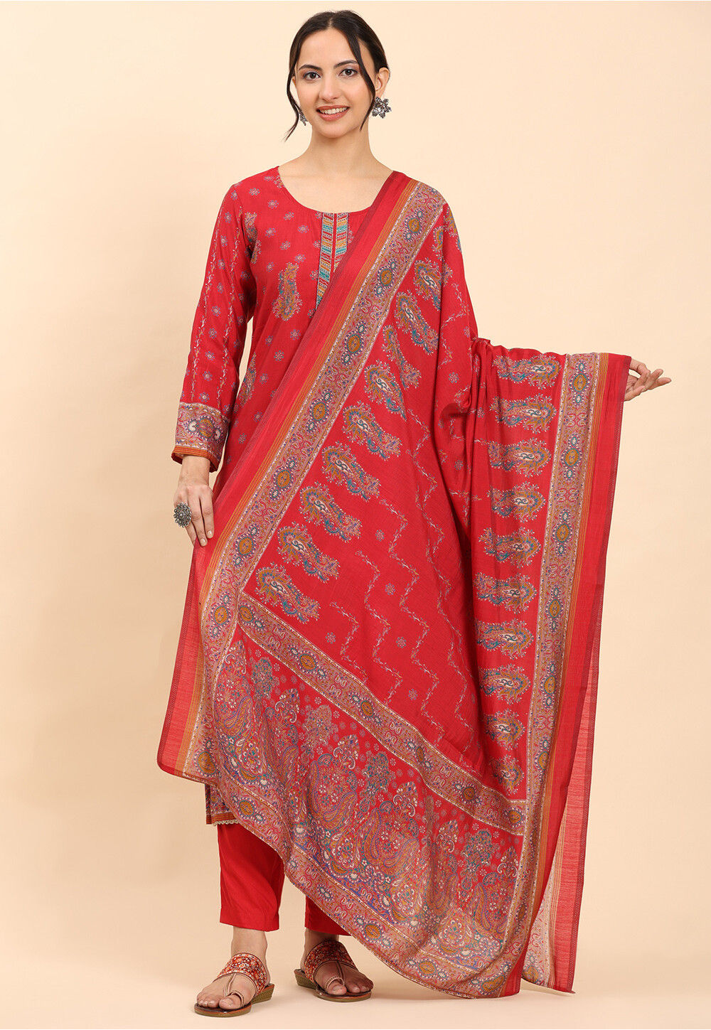 Buy Digital Printed Pure Cotton Pakistani Suit in Red Online : KMR364 ...