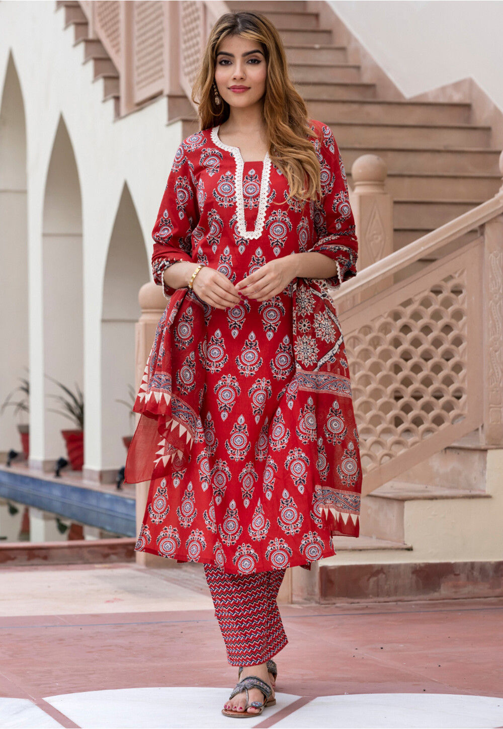 Buy Digital Printed Pure Cotton Pakistani Suit in Red Online : KXN133 ...