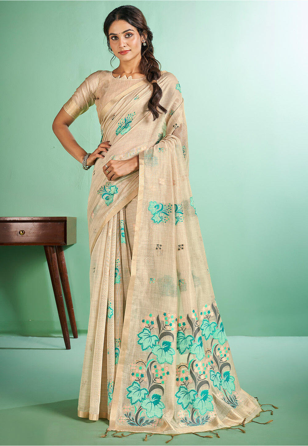 Buy Digital Printed Pure Cotton Saree in Beige Online : SEW16049 ...