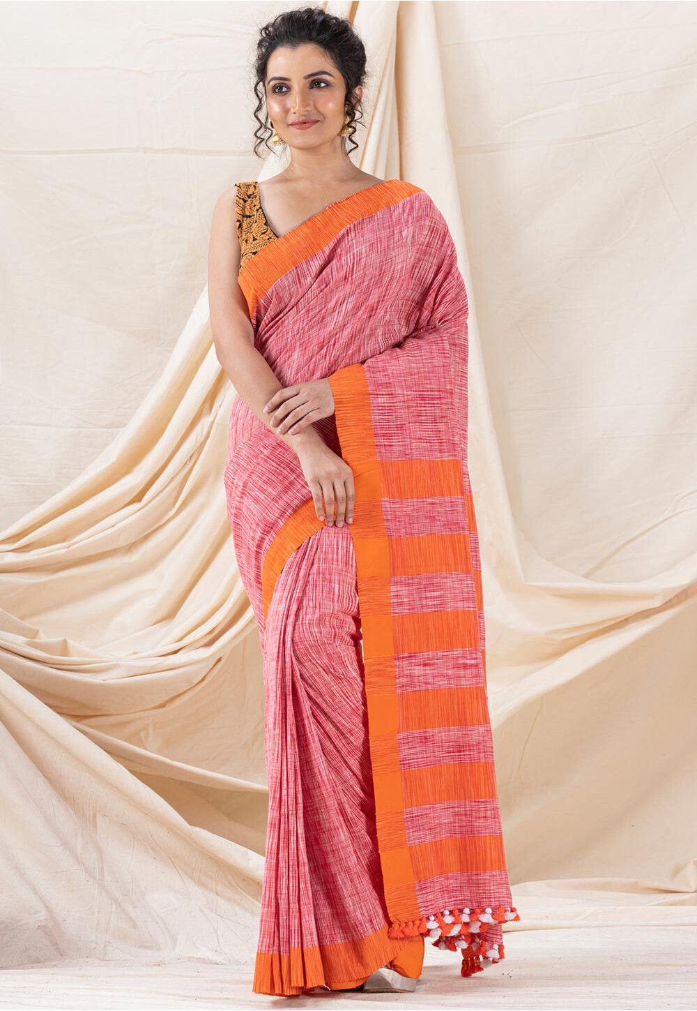 Buy Digital Printed Pure Cotton Saree in Coral Red Online : SBEA1652 ...