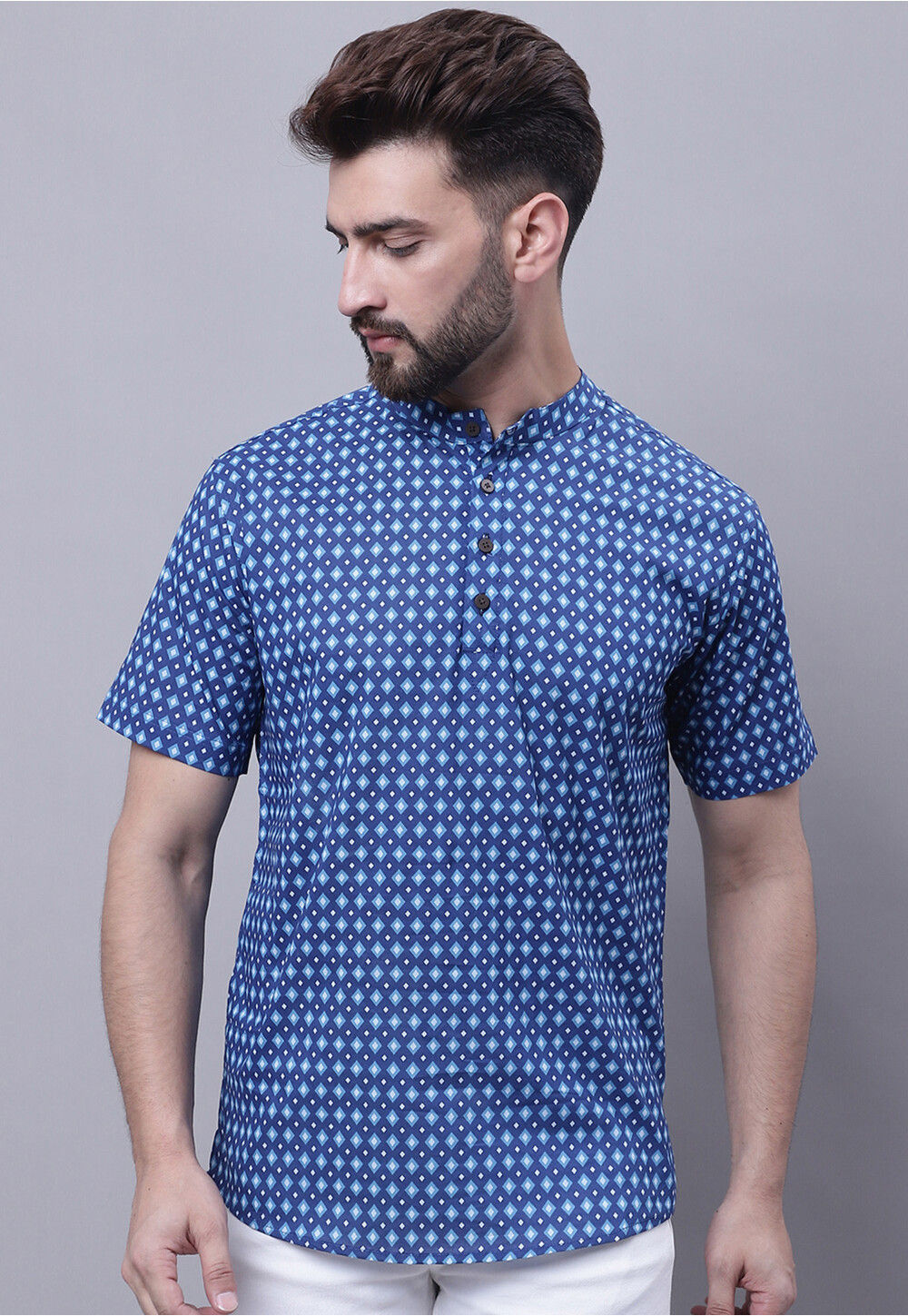 Buy Digital Printed Pure Cotton Short Kurta in Royal Blue Online ...