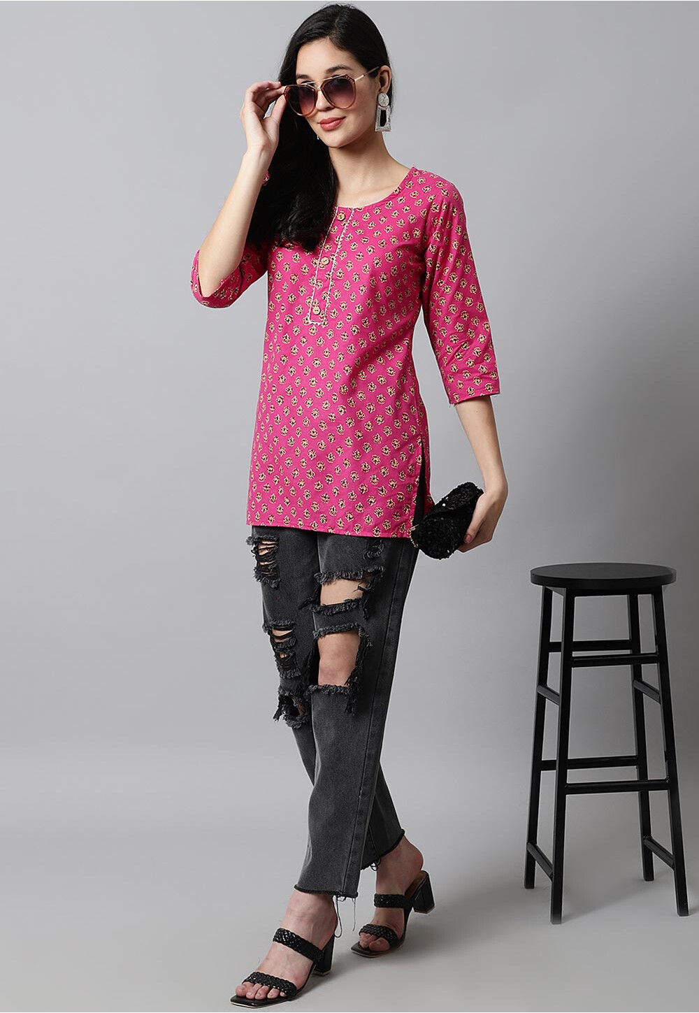 Buy Digital Printed Pure Cotton Short Kurti in Pink Online : TRJ215 ...