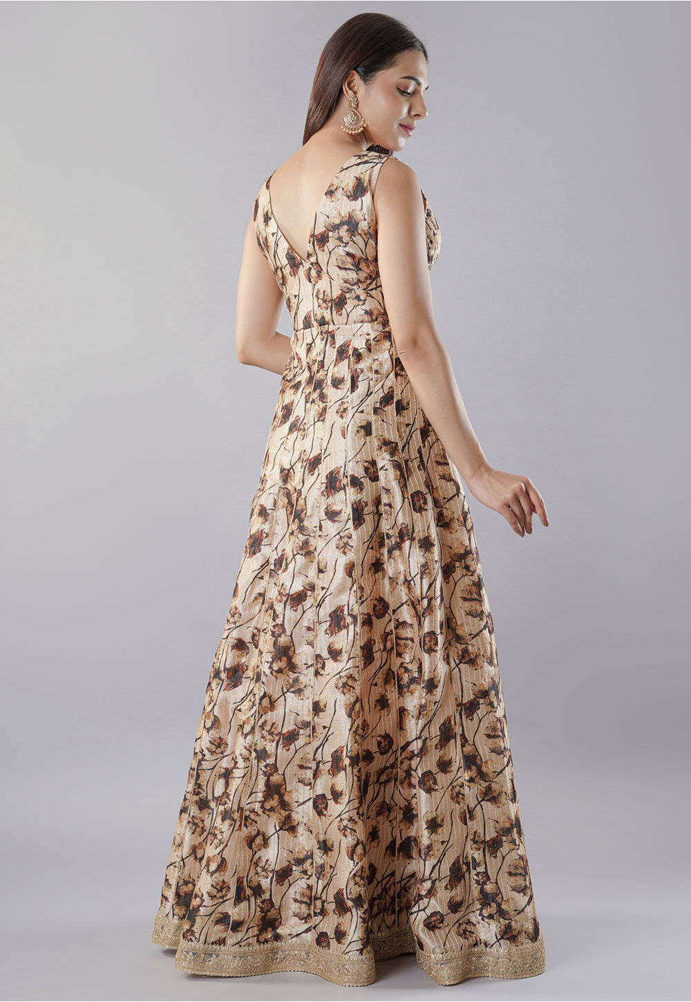 Buy Digital Printed Raw Silk Gown in Beige Online : TBN188 - Utsav Fashion