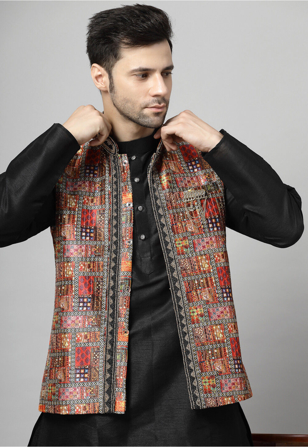 Buy Digital Printed Raw Silk Nehru Jacket in Multicolor Online : MXX918 ...