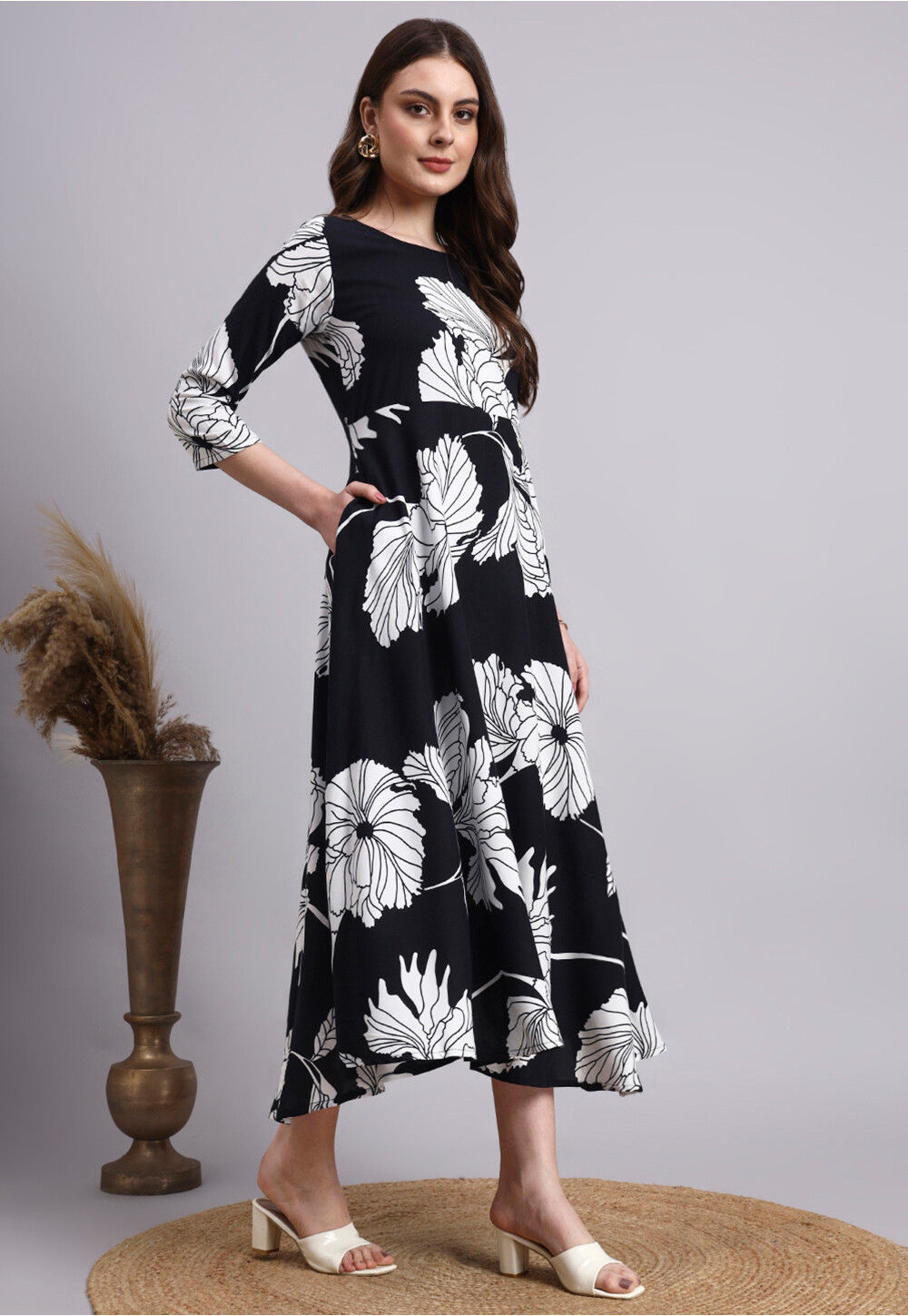 Buy Digital Printed Rayon Fit N Flare Dress in Black Online : TBF806 ...