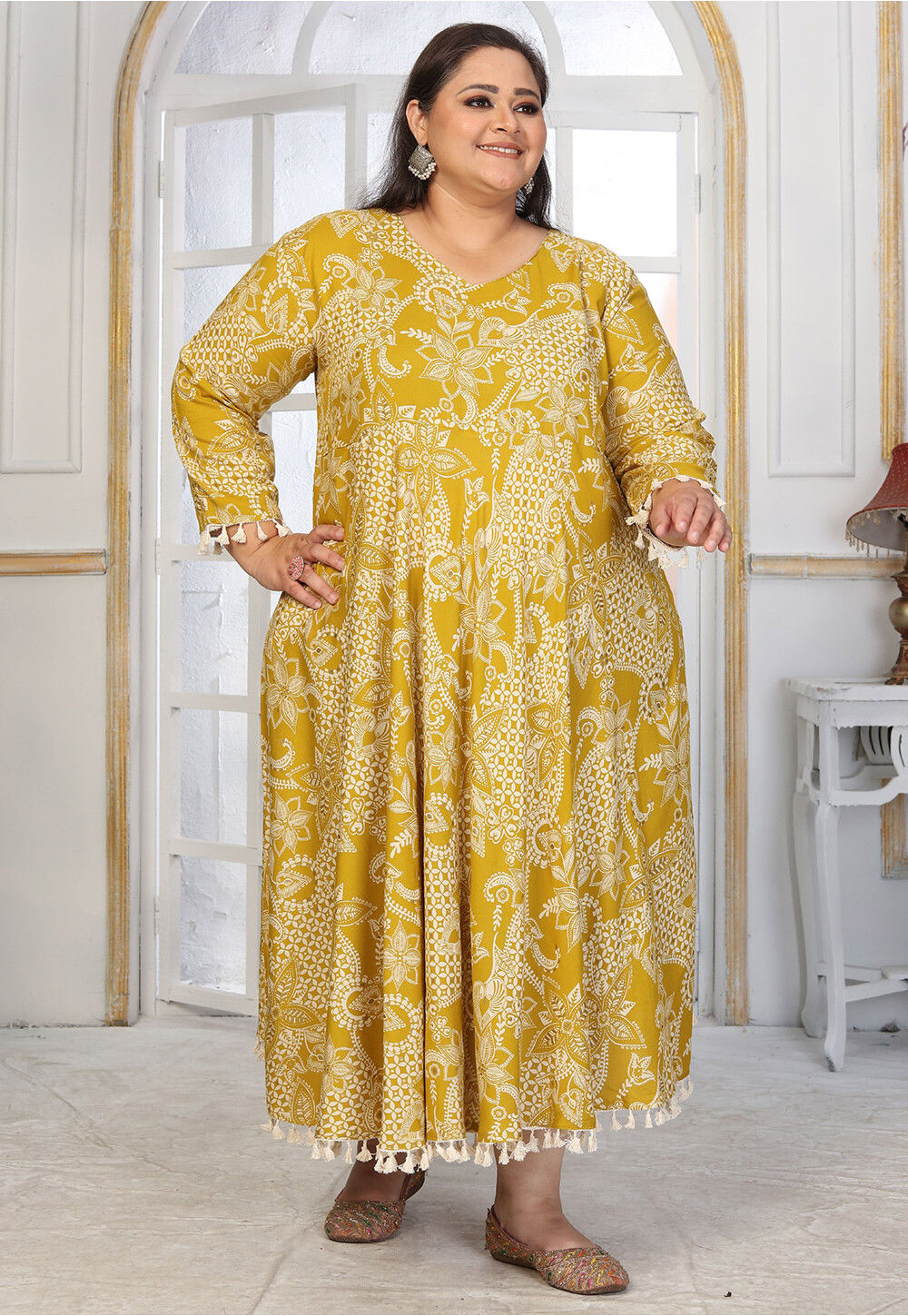 Buy Digital Printed Rayon Long Dress in Mustard Online : TPA4457 ...