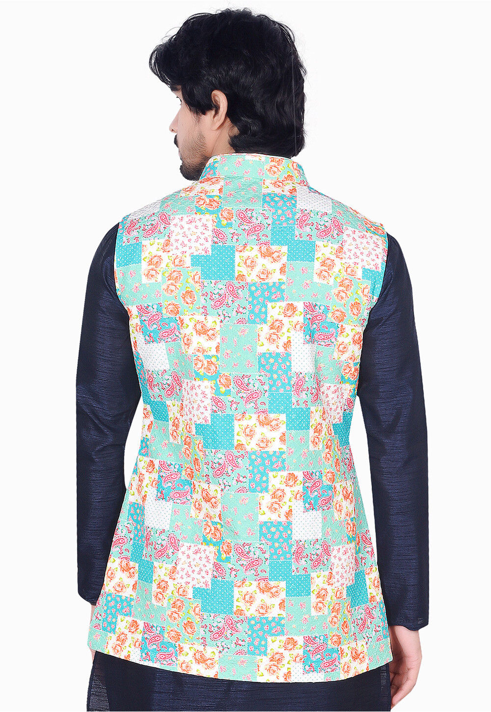 Buy Digital Printed Rayon Long Nehru Jacket in Sky Blue Online ...