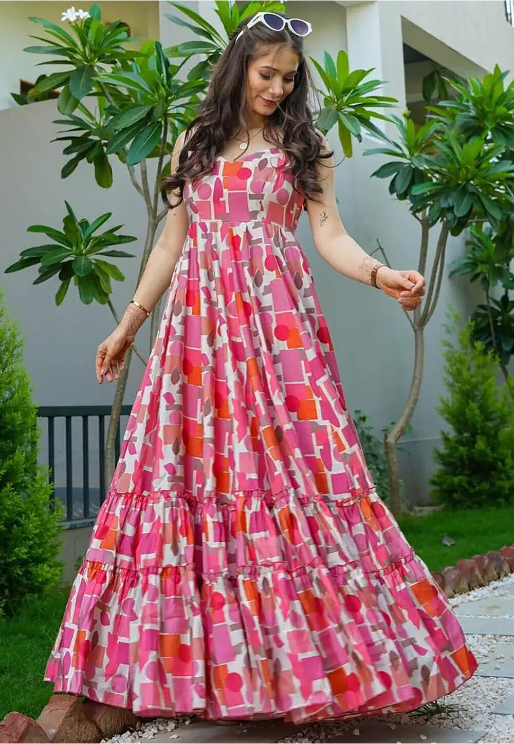 Buy Digital Printed Rayon Maxi Dress in Cream and Pink Online : TQH49 ...