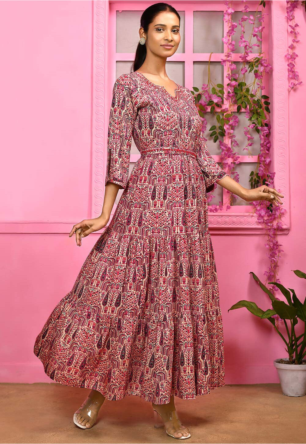 Buy Digital Printed Rayon Maxi Dress in Peach Online : TQF75 - Utsav ...