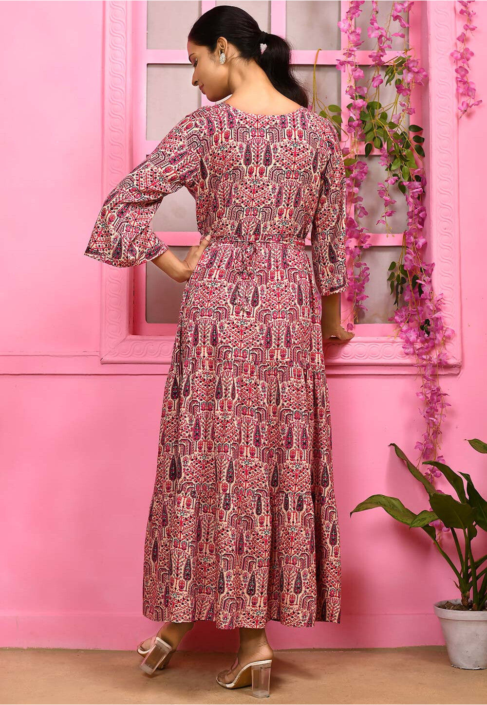 Buy Digital Printed Rayon Maxi Dress in Peach Online : TQF75 - Utsav ...