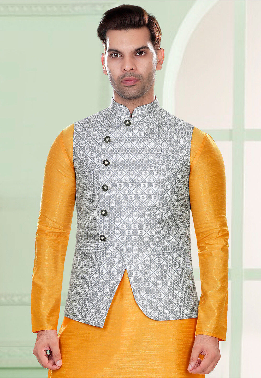 Buy Digital Printed Rayon Nehru Jacket in Grey Online : MHG2435 - Utsav ...