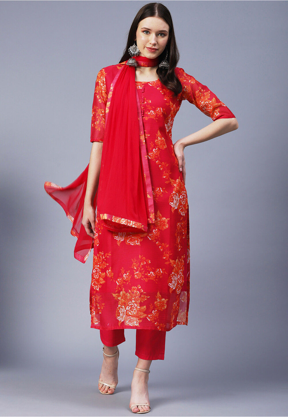 Buy Digital Printed Rayon Pakistani Suit in Red Online : KJC2676 ...
