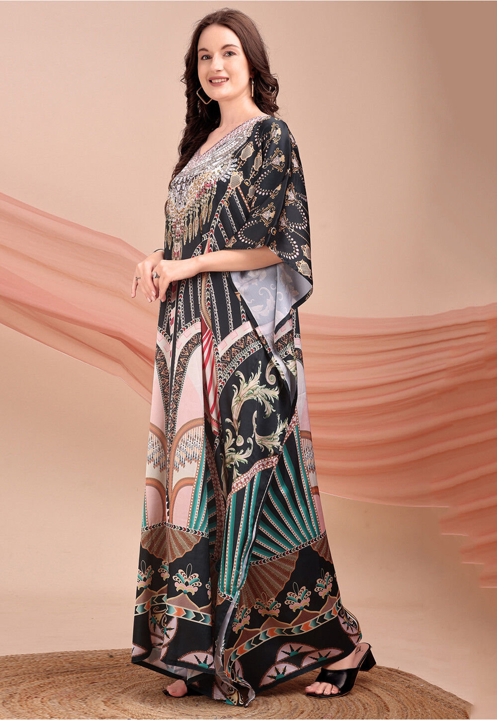 Buy Digital Printed Satin Kaftan in Black Online : TDP829 - Utsav Fashion