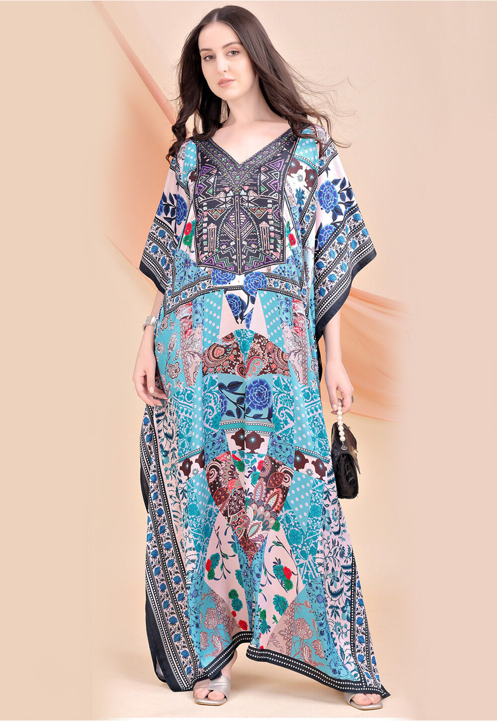 Buy Digital Printed Satin Kaftan in Blue Online : TDP824 - Utsav Fashion