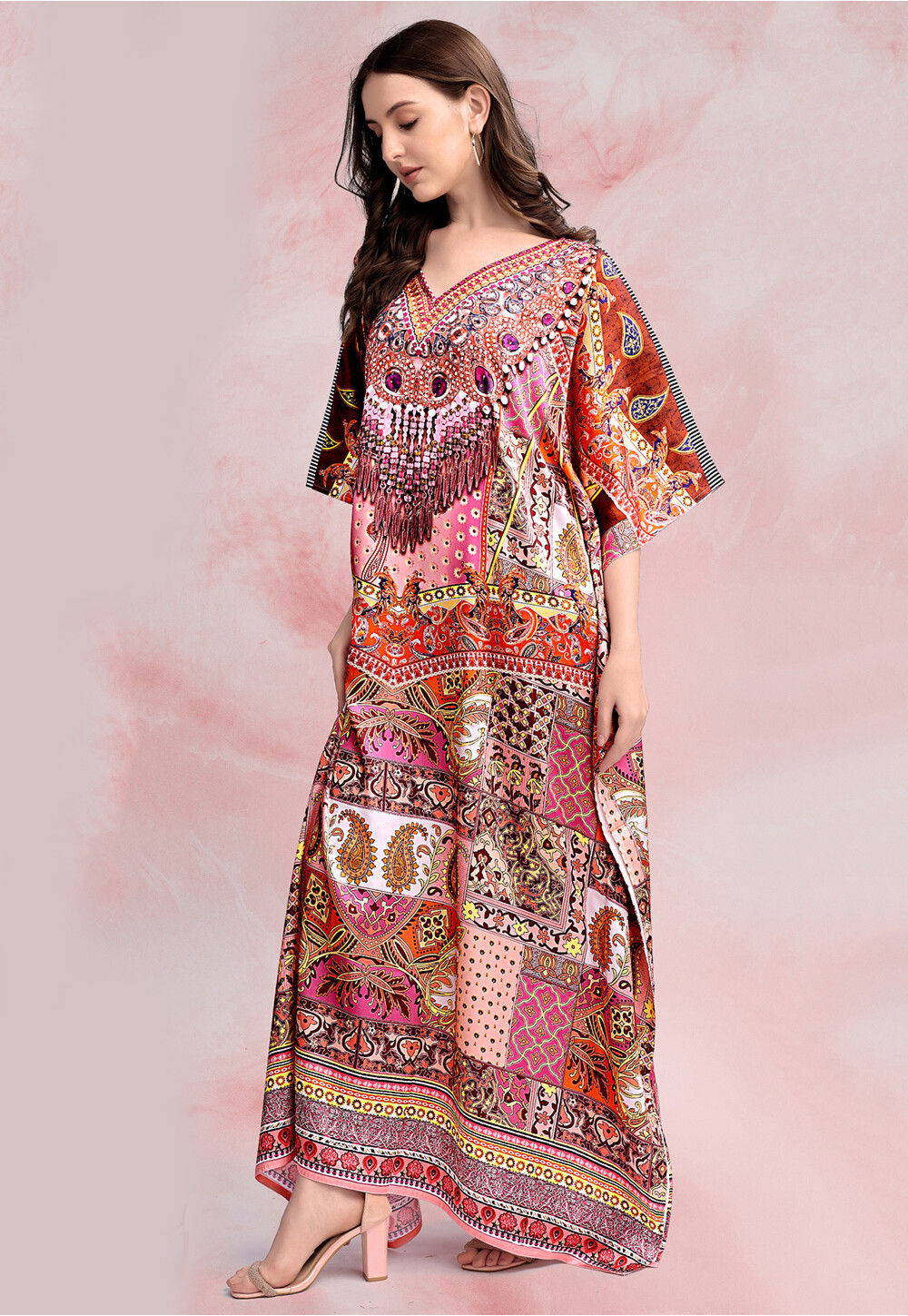 Buy Digital Printed Satin Kaftan in Multicolor Online : TDP836 - Utsav ...