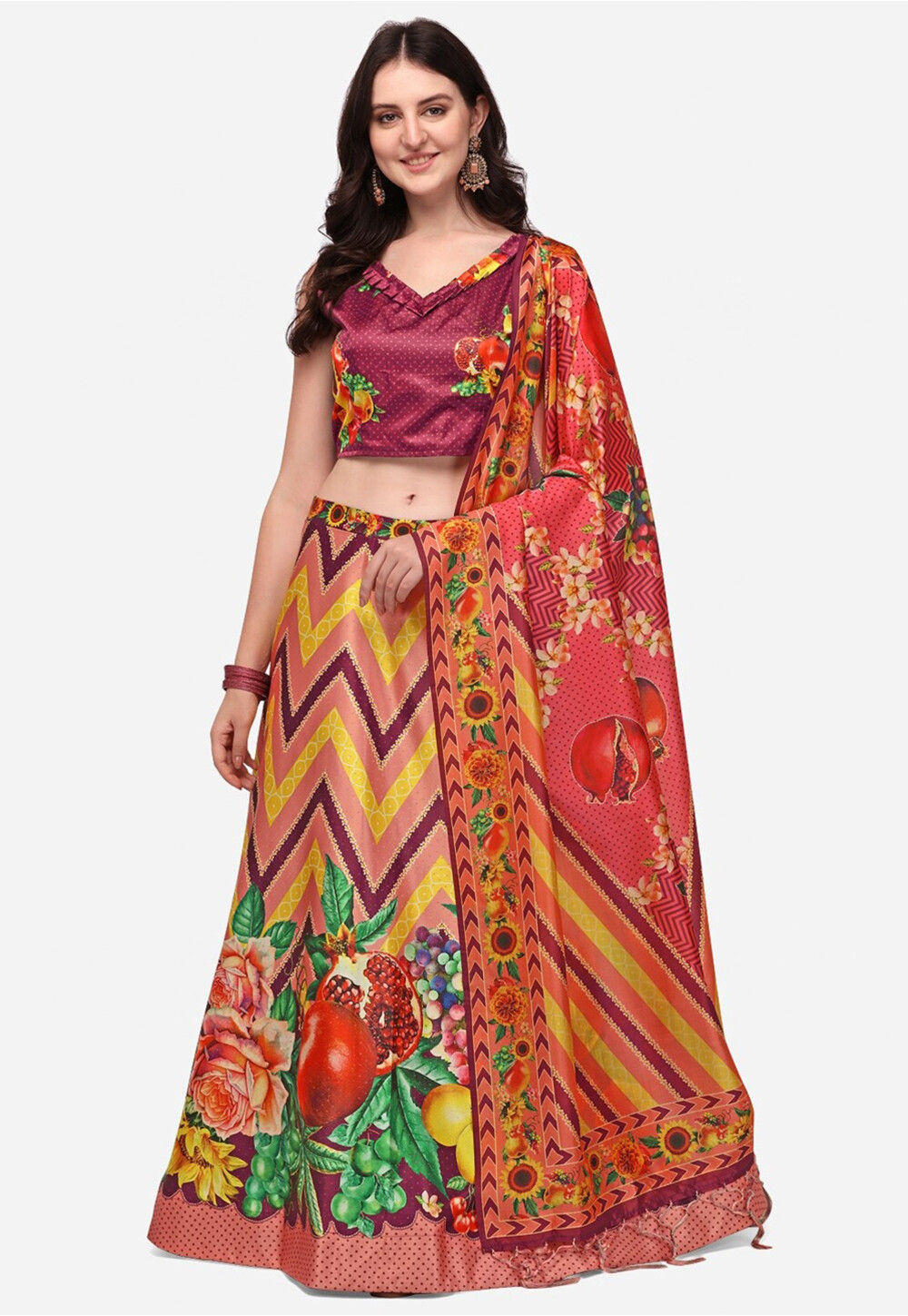 Buy Digital Printed Satin Lehenga in Multicolor Online : KJC5020 ...