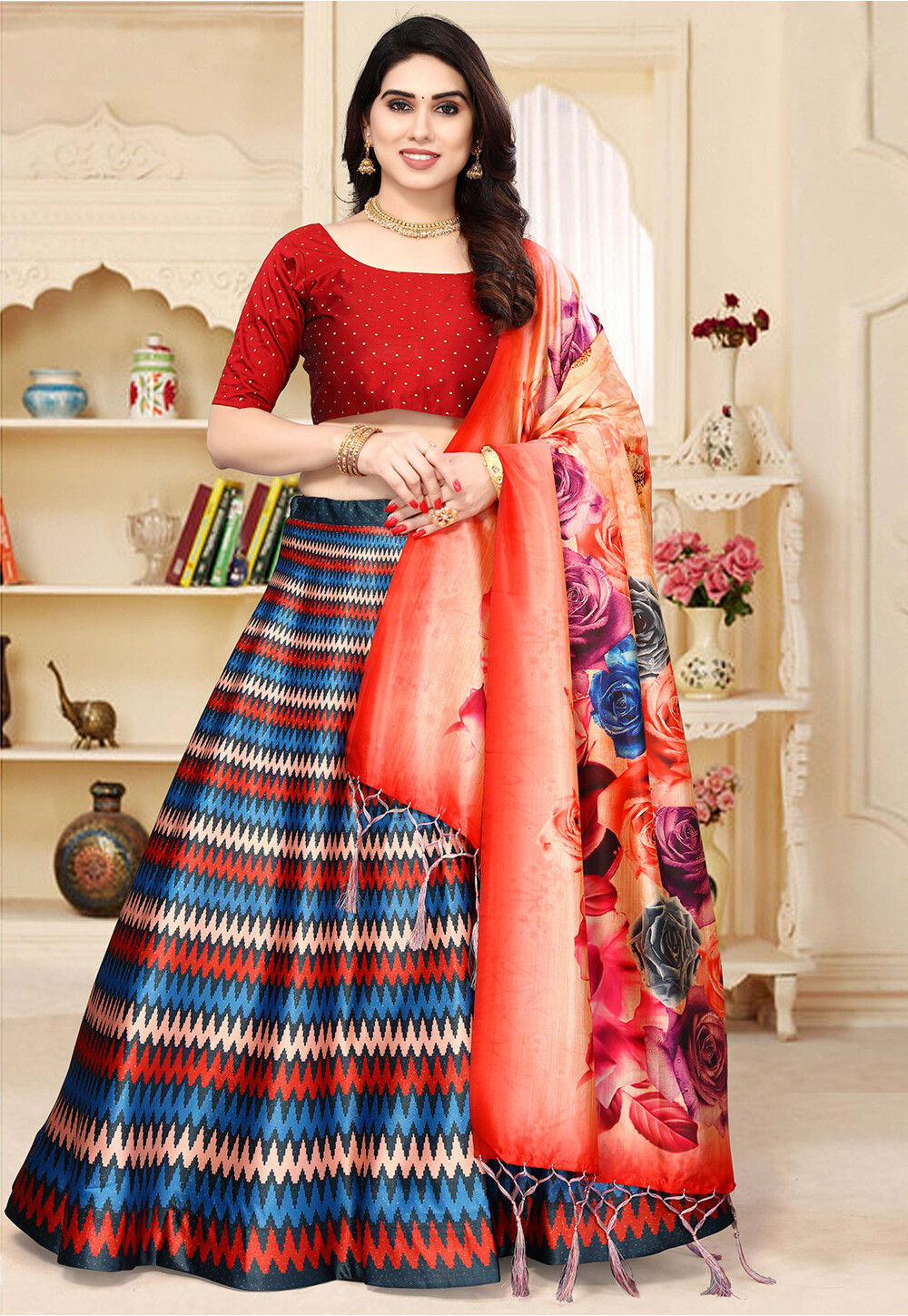 Buy Digital Printed Satin Lehenga in Multicolor Online : LQY2646 ...