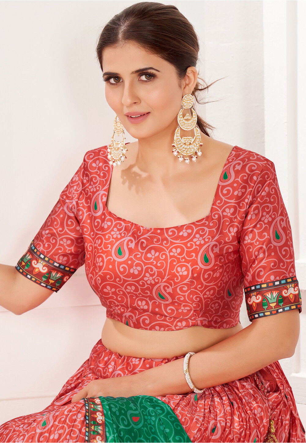 Buy Digital Printed Satin Lehenga in Red Online : LCC1783 - Utsav Fashion