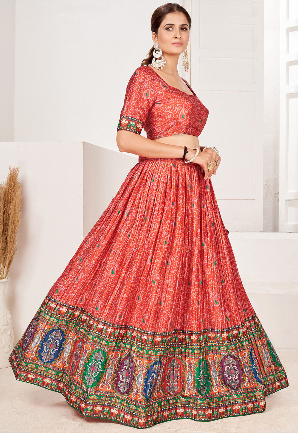 Buy Digital Printed Satin Lehenga in Red Online : LCC1783 - Utsav Fashion