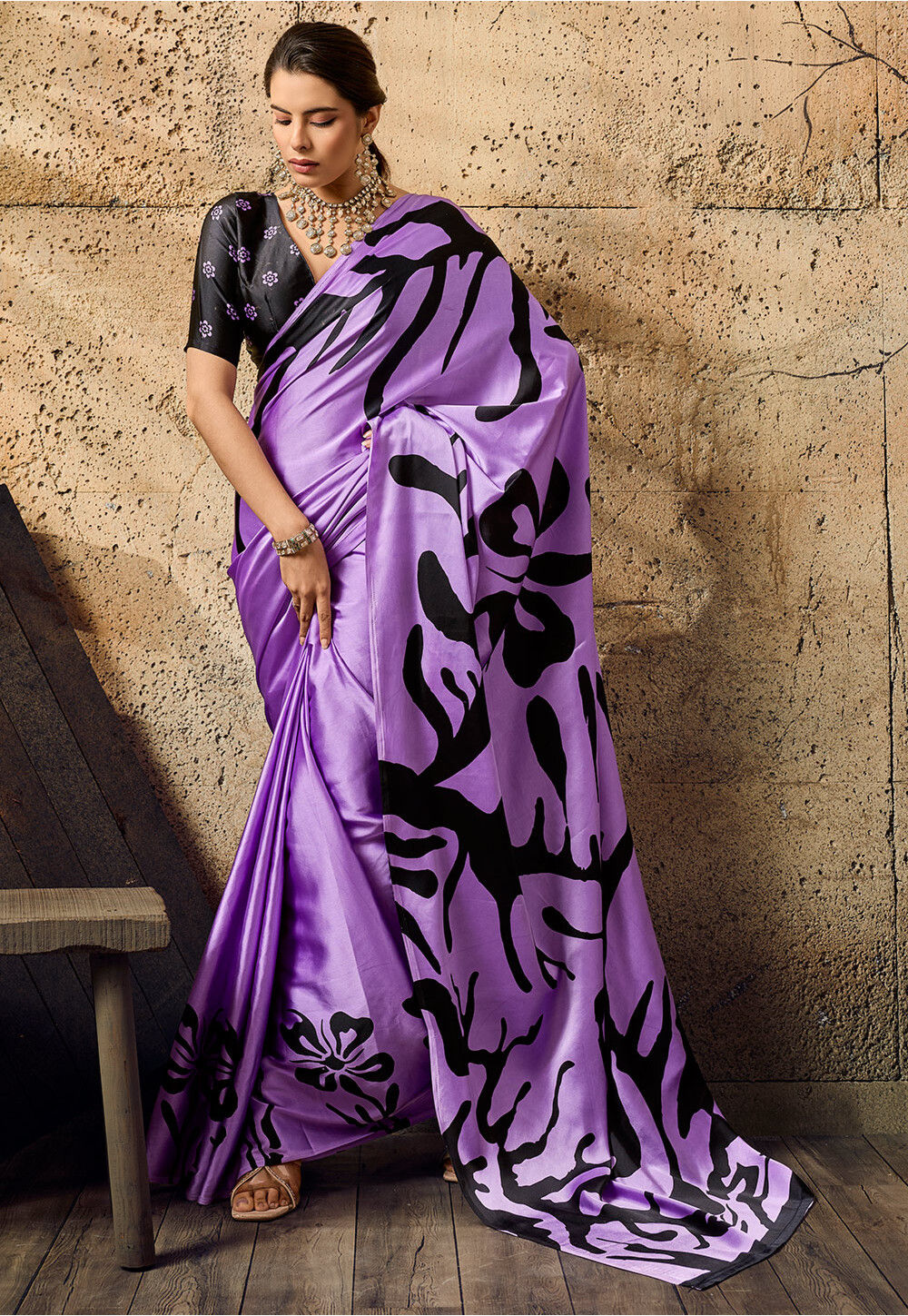 Buy Digital Printed Satin Saree in Light Purple Online : SFF4143 ...