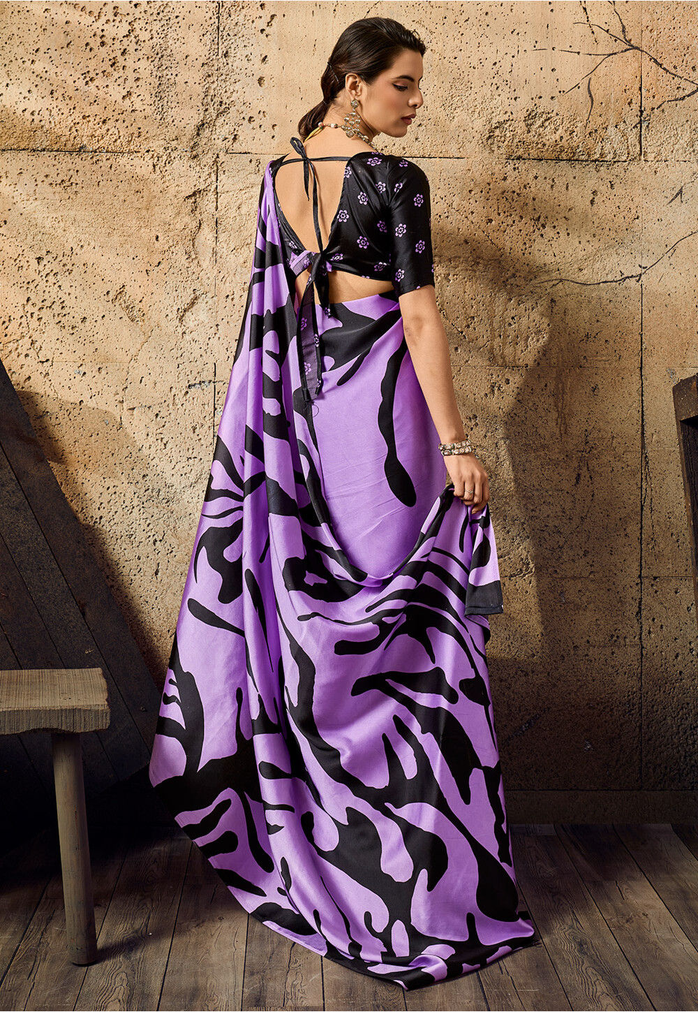 Buy Digital Printed Satin Saree in Light Purple Online : SFF4143 ...