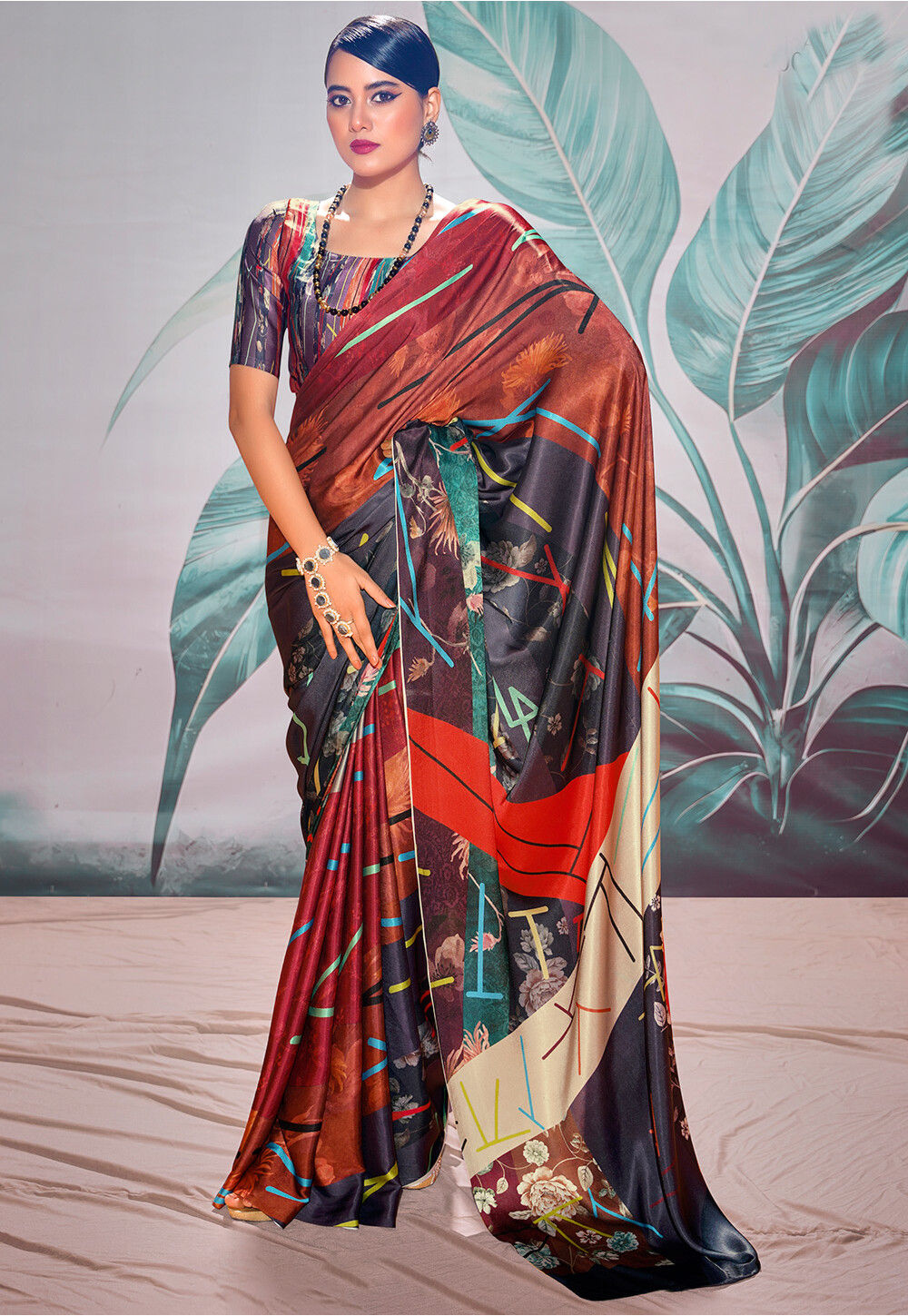 Buy Digital Printed Satin Saree in Multicolor Online : SPCA483 - Utsav ...
