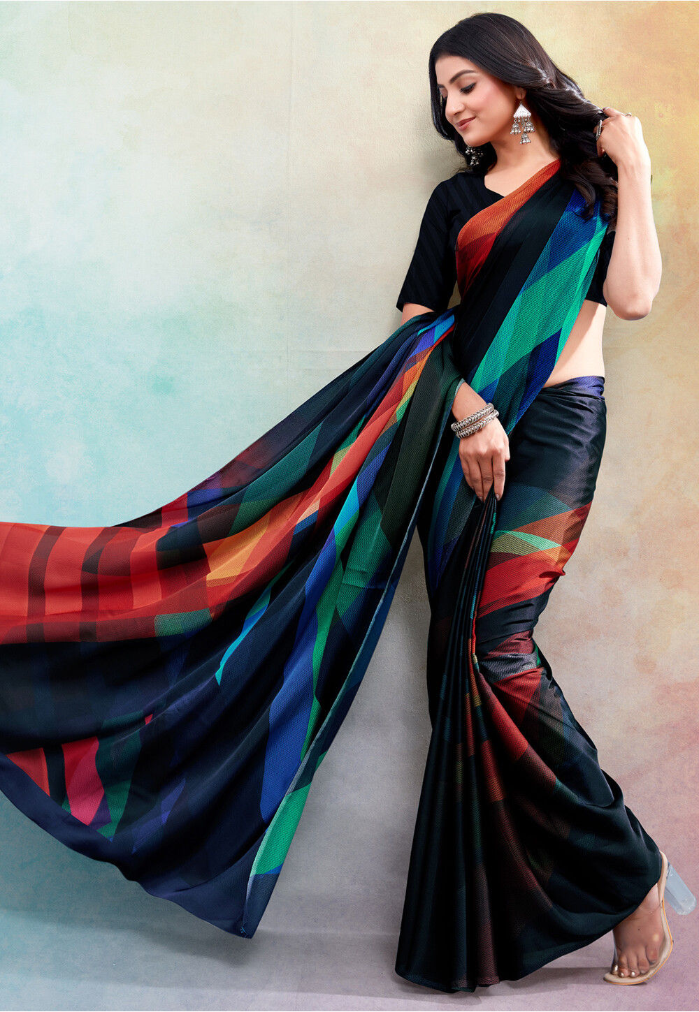 Buy Digital Printed Satin Saree in Multicolor Online : STS7728 - Utsav ...