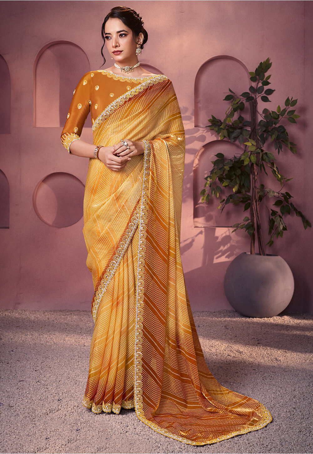 Buy Digital Printed Satin Silk Saree in Yellow Online : SWS6988 - Utsav ...